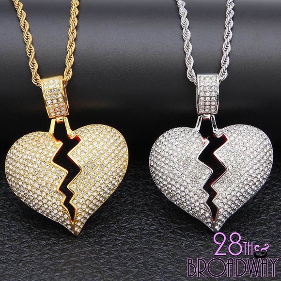 Jewelry | Diamond Broken Heart Pendant 18k Wfree Gold 22 Rope Chain ...